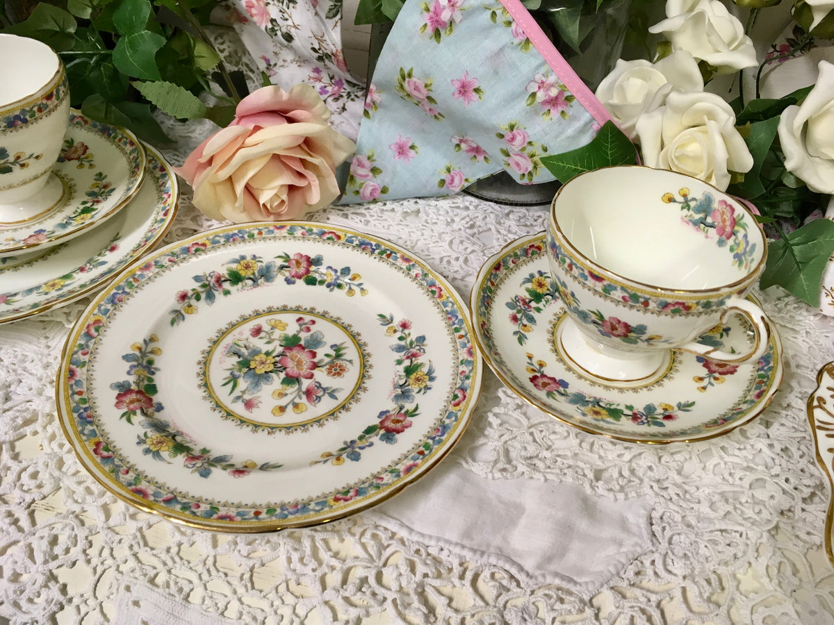 E B Foley Ming Rose pattern, tea cup trio set. c.1950s – Karmens Tea Room